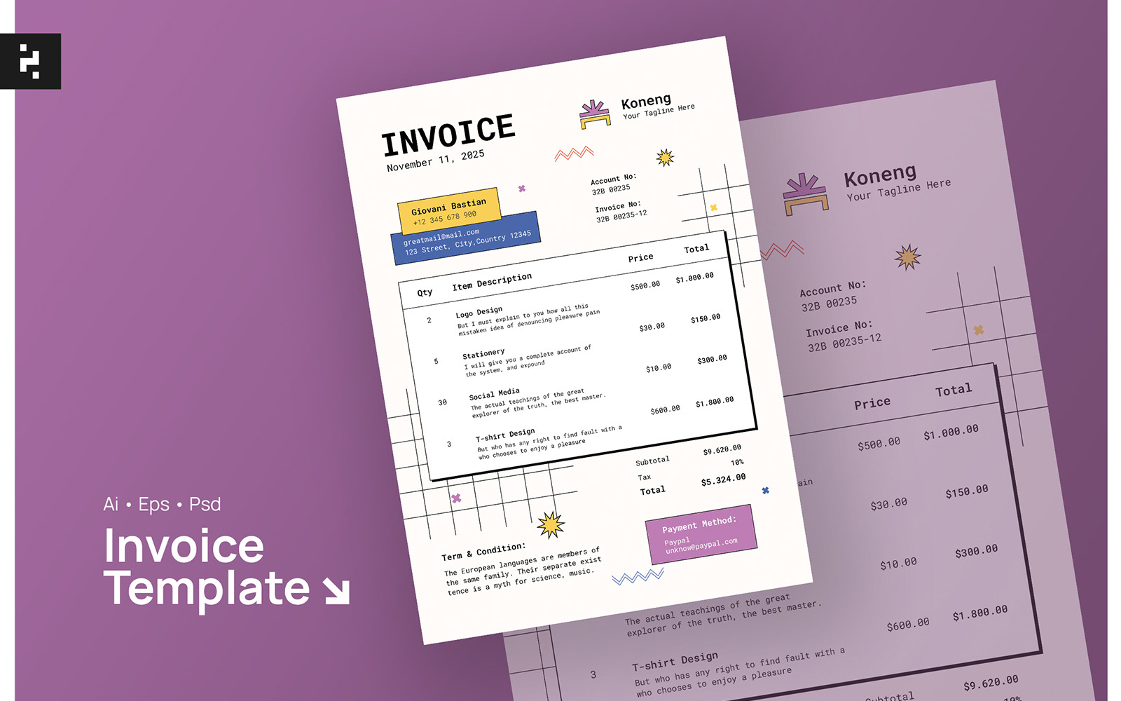 Creative Modern Invoice Template #357498 - TemplateMonster