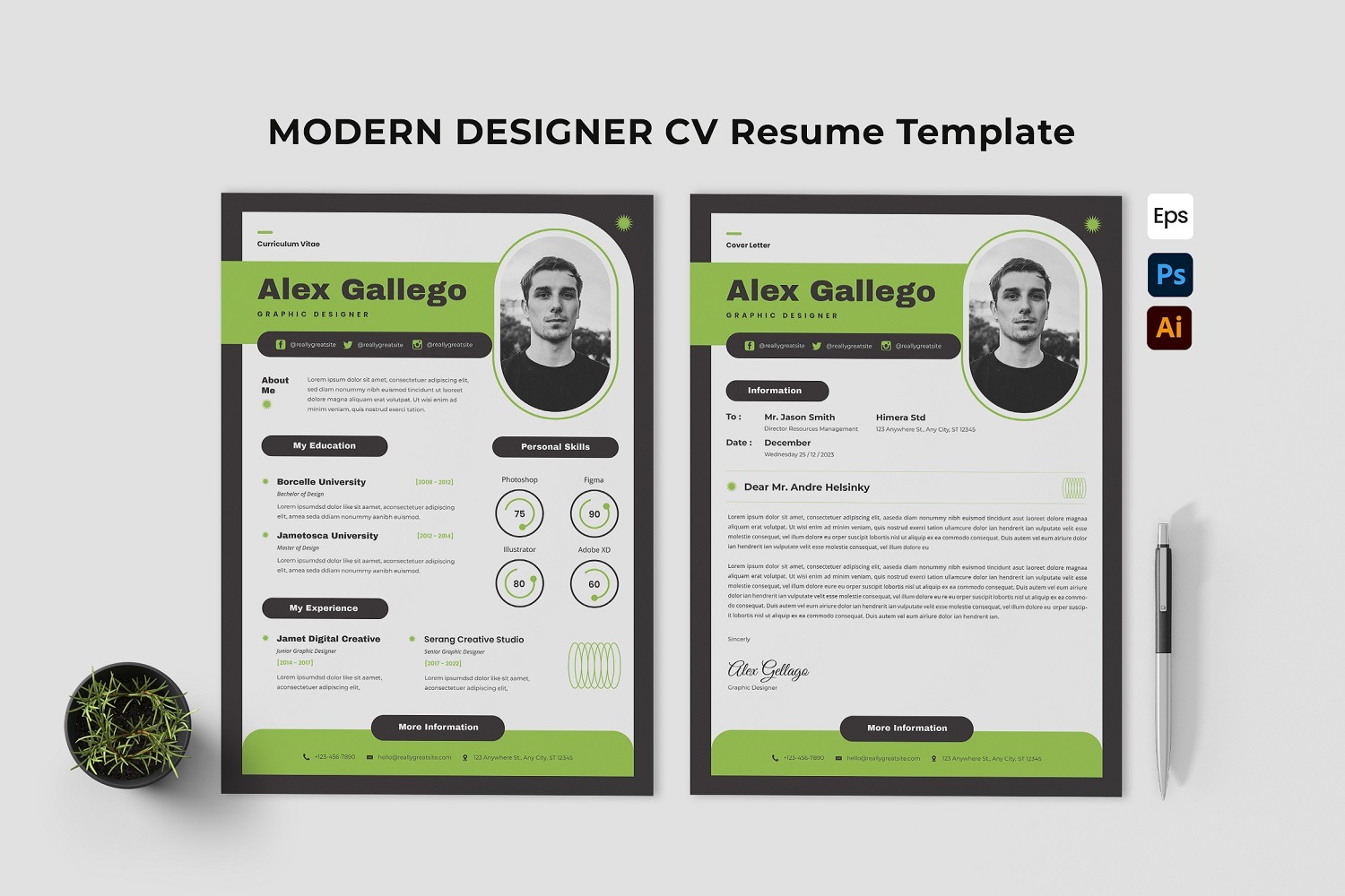 Modern Green CV Resume Template #358039 - TemplateMonster