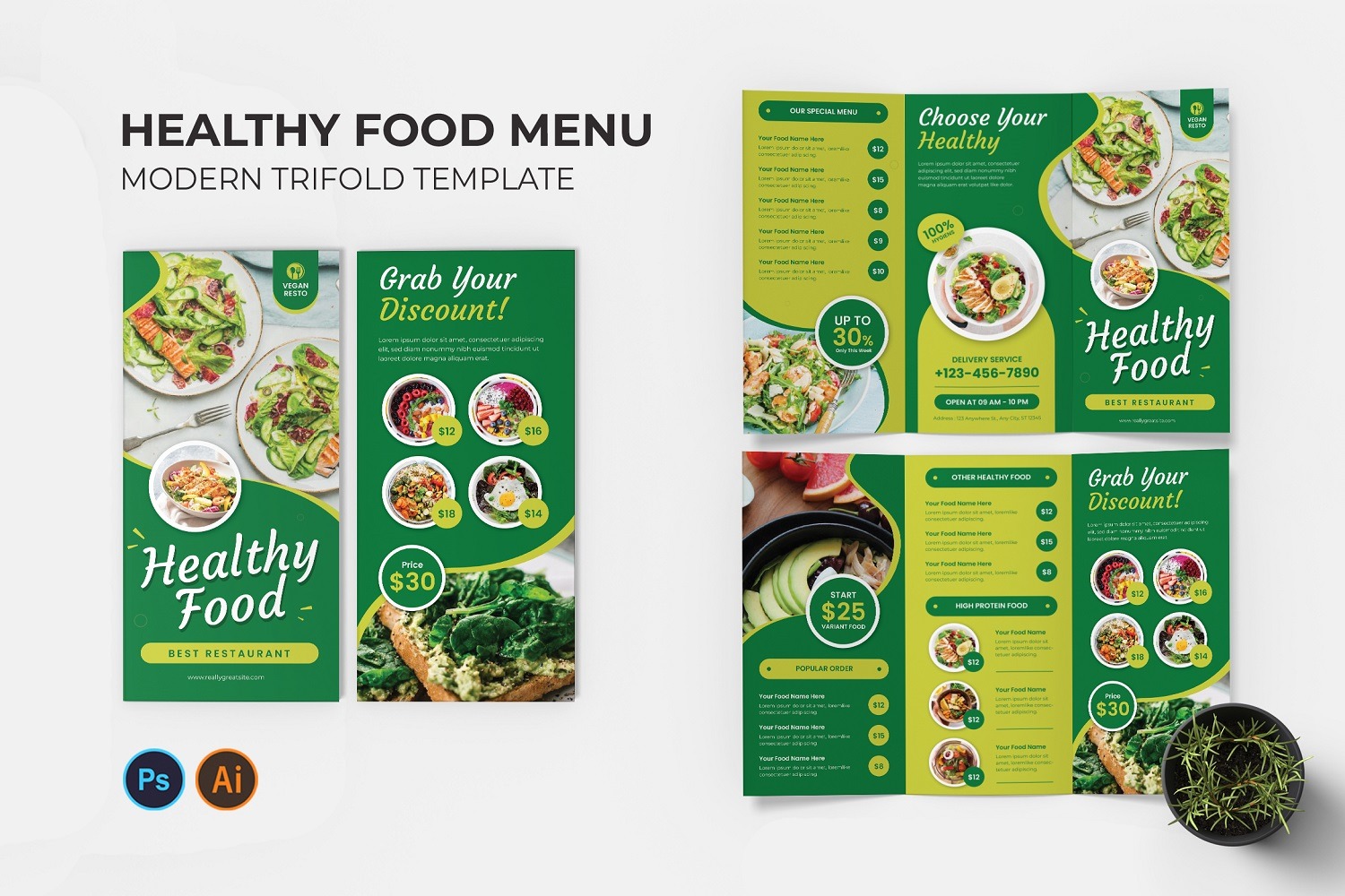 Healthy Food Menu Trifold Brochure #358185 - TemplateMonster