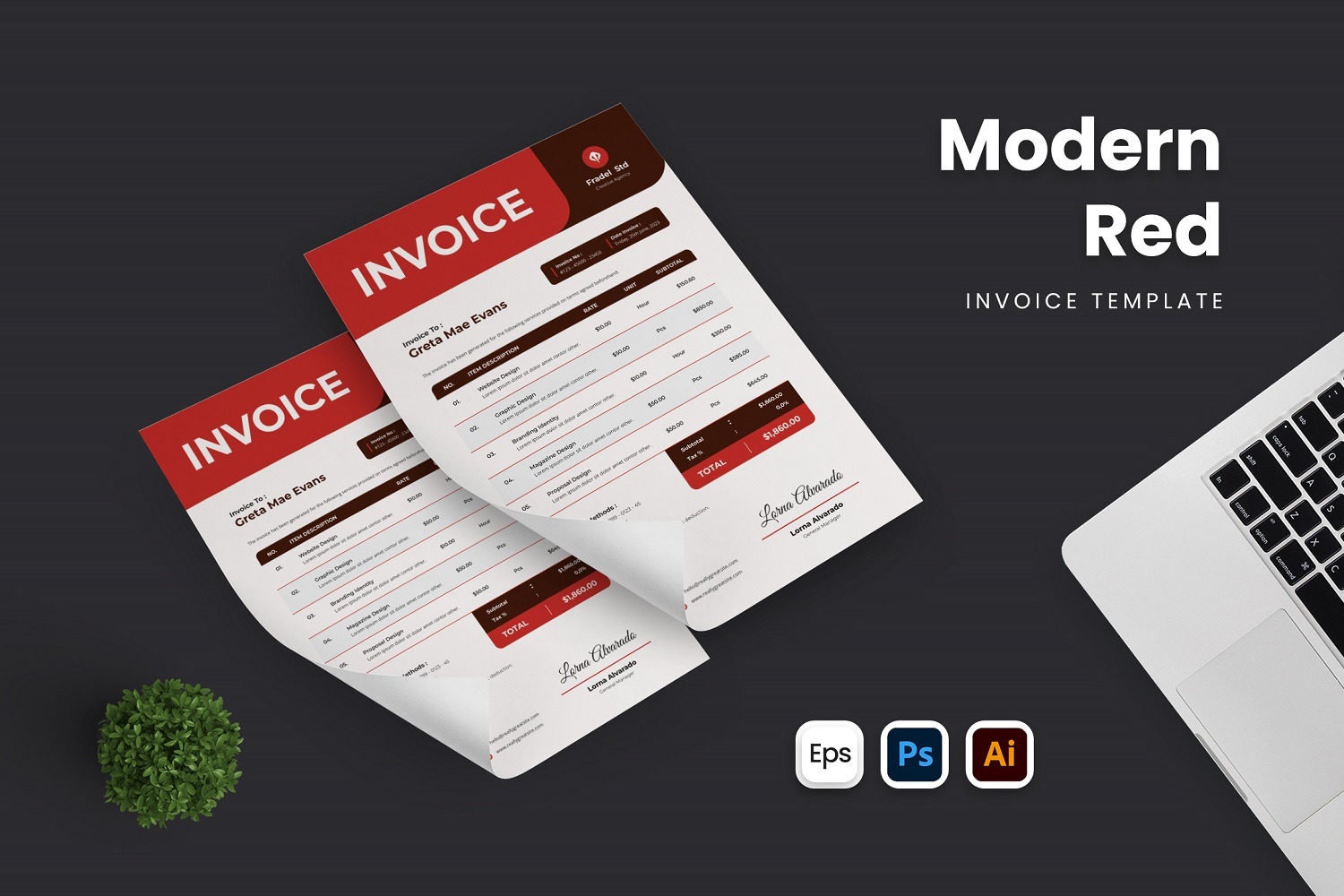 Modern Red Invoice Template #358143 - TemplateMonster
