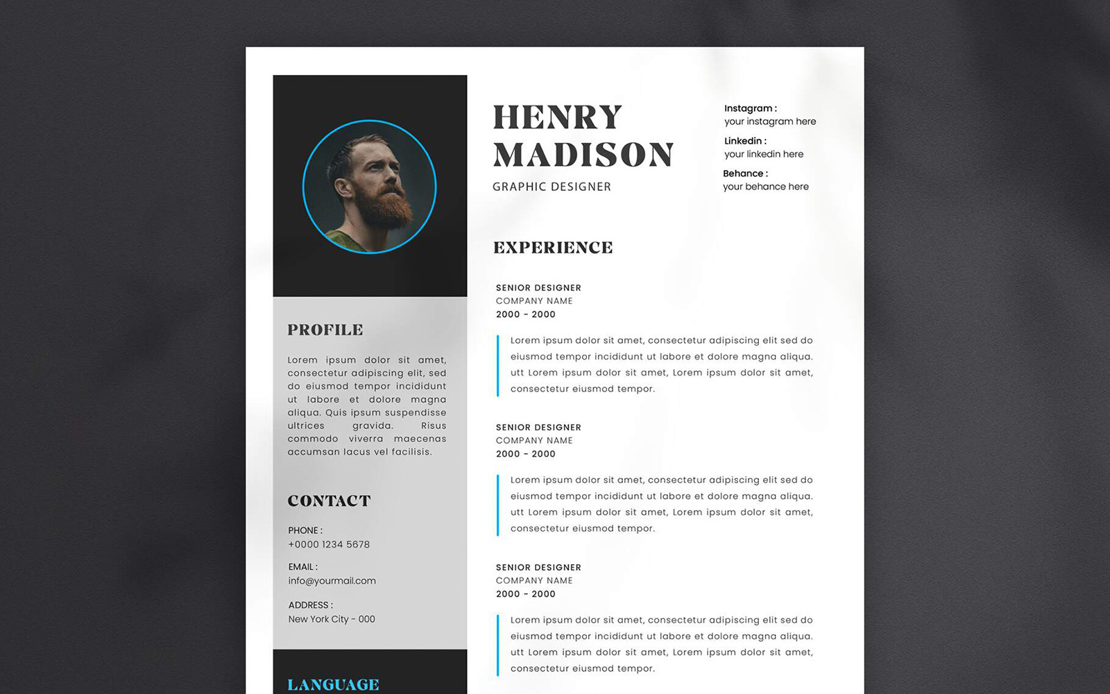 Modern Resume CV Design Template #361719 - TemplateMonster