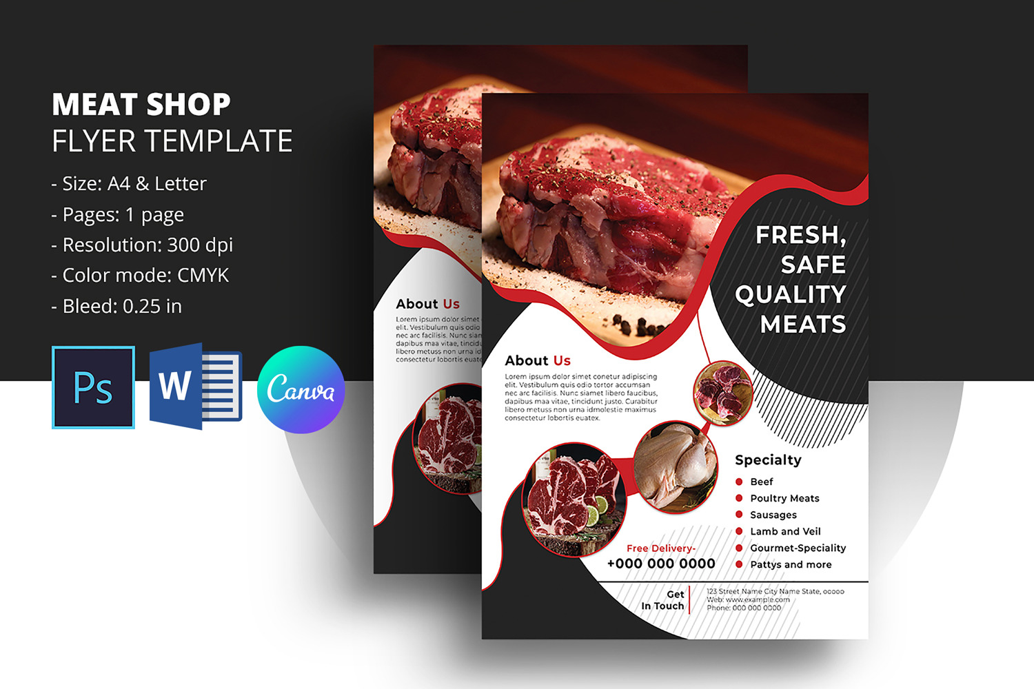 Meat Shop Flyer, Butcher Shop Flyer Template. Psd, Word and Canva