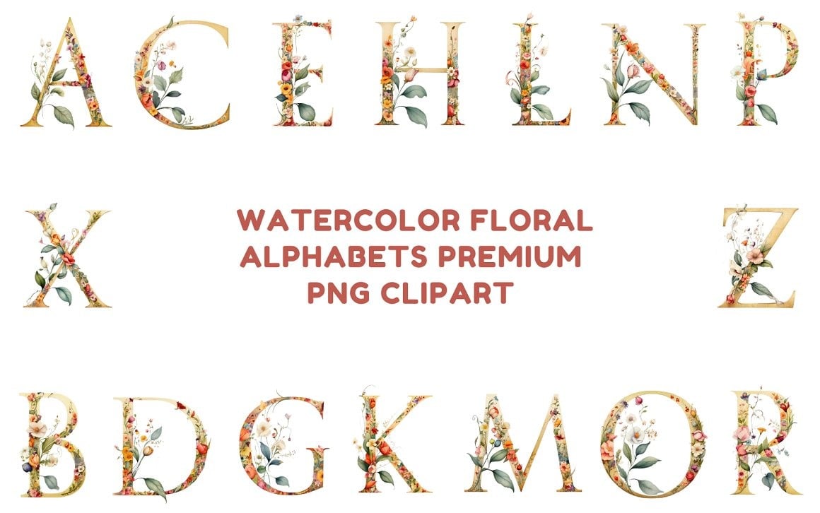 Watercolor Floral Alphabets Clipart #370366 - TemplateMonster