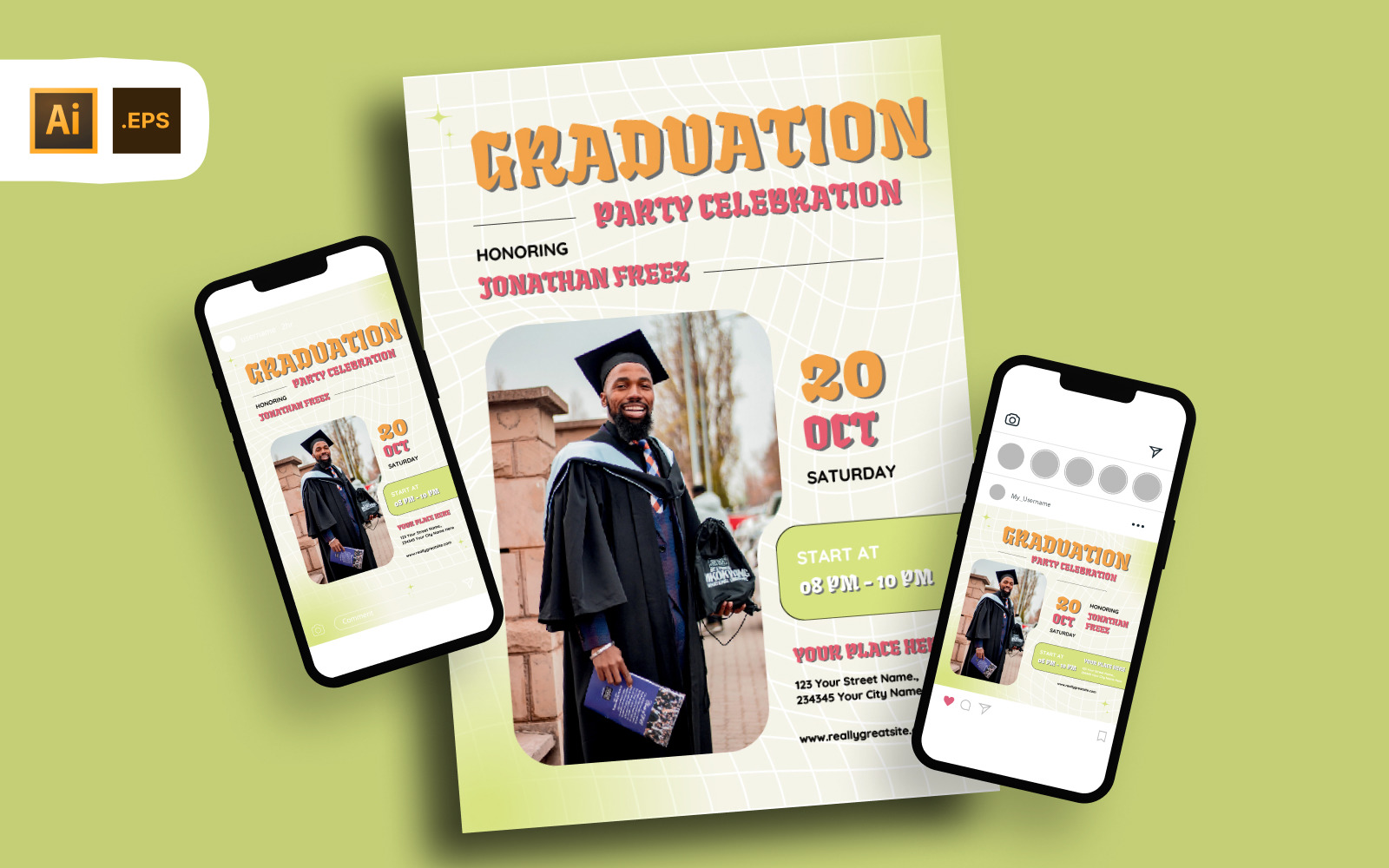 Light Green Y2K Graduation Party Flyer Template
