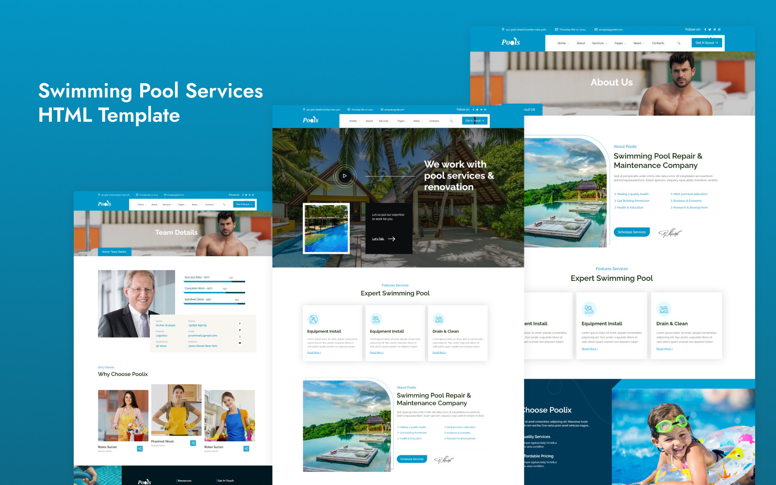 Pools-Swimming Pool Services HTML Template - TemplateMonster