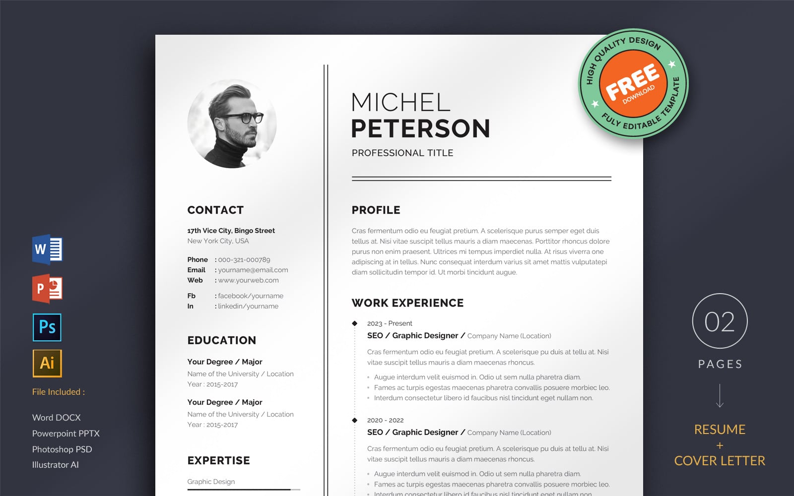 Free Printable Resume / CV Template #371232 - TemplateMonster