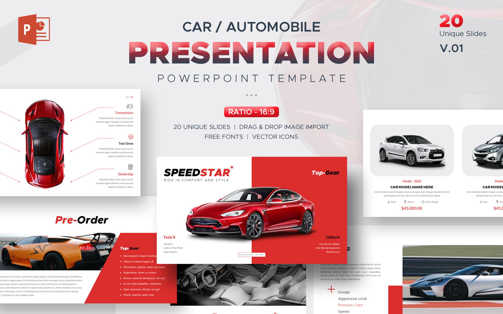 Plantilla de PowerPoint coche/automóvil - TemplateMonster