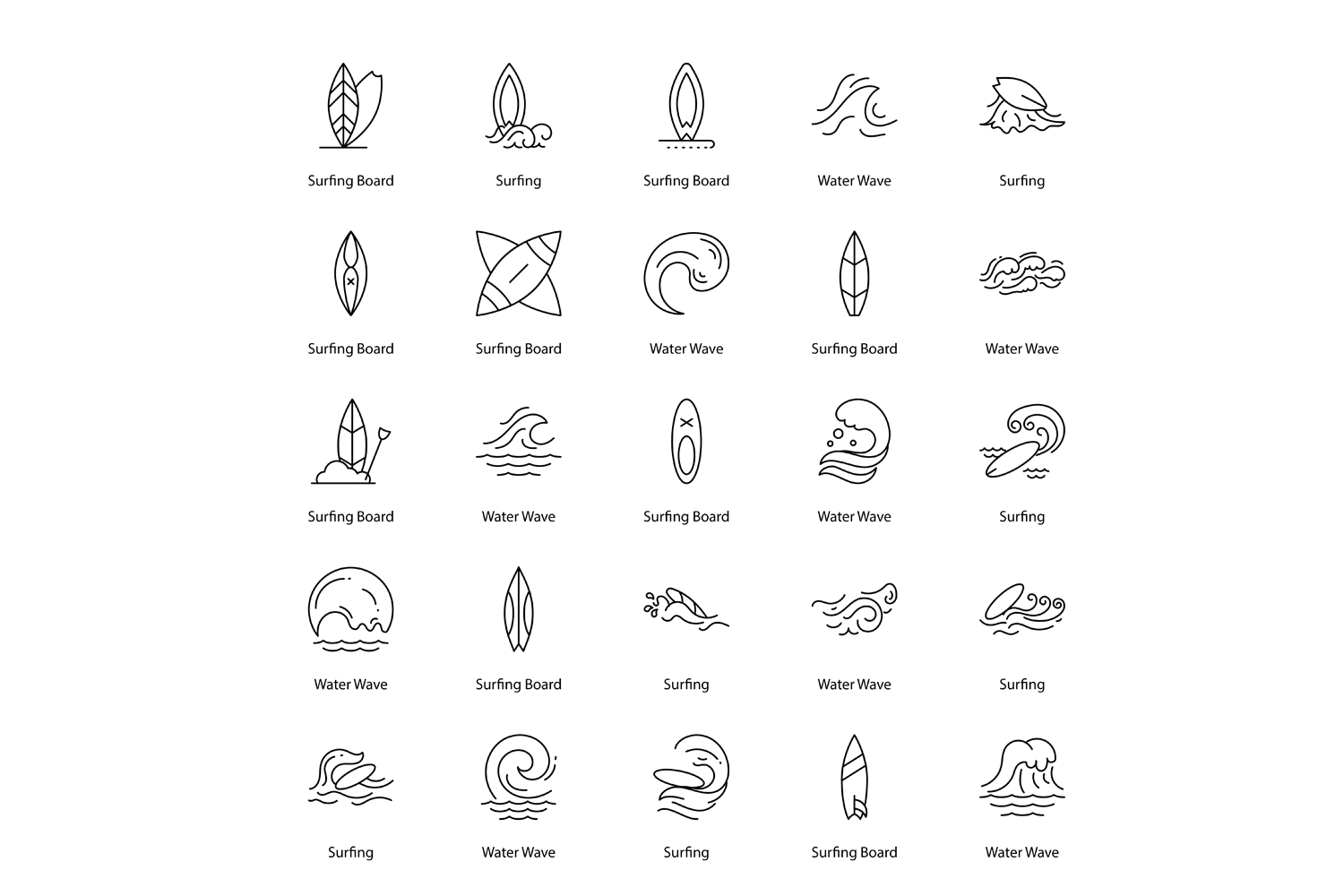 Surfing Icon Set Surf Icons Bundle #372141 - TemplateMonster