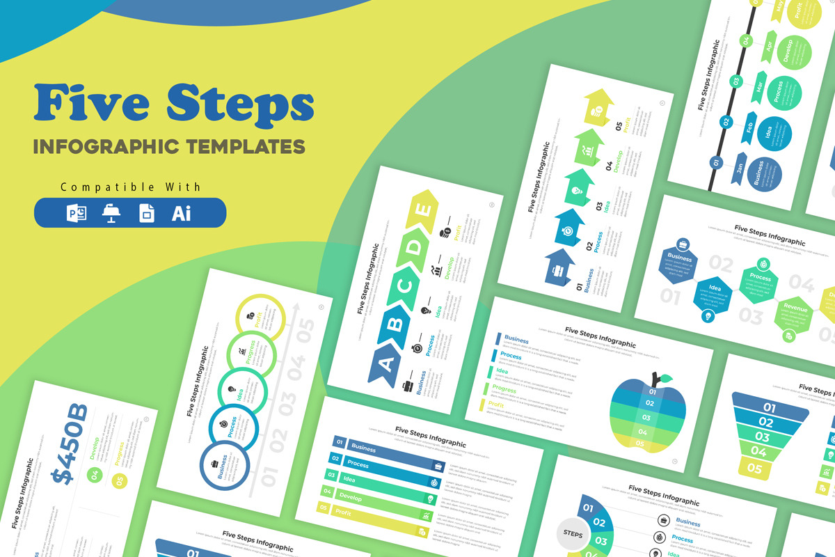 Five Steps Infographic illustrator Layout - TemplateMonster