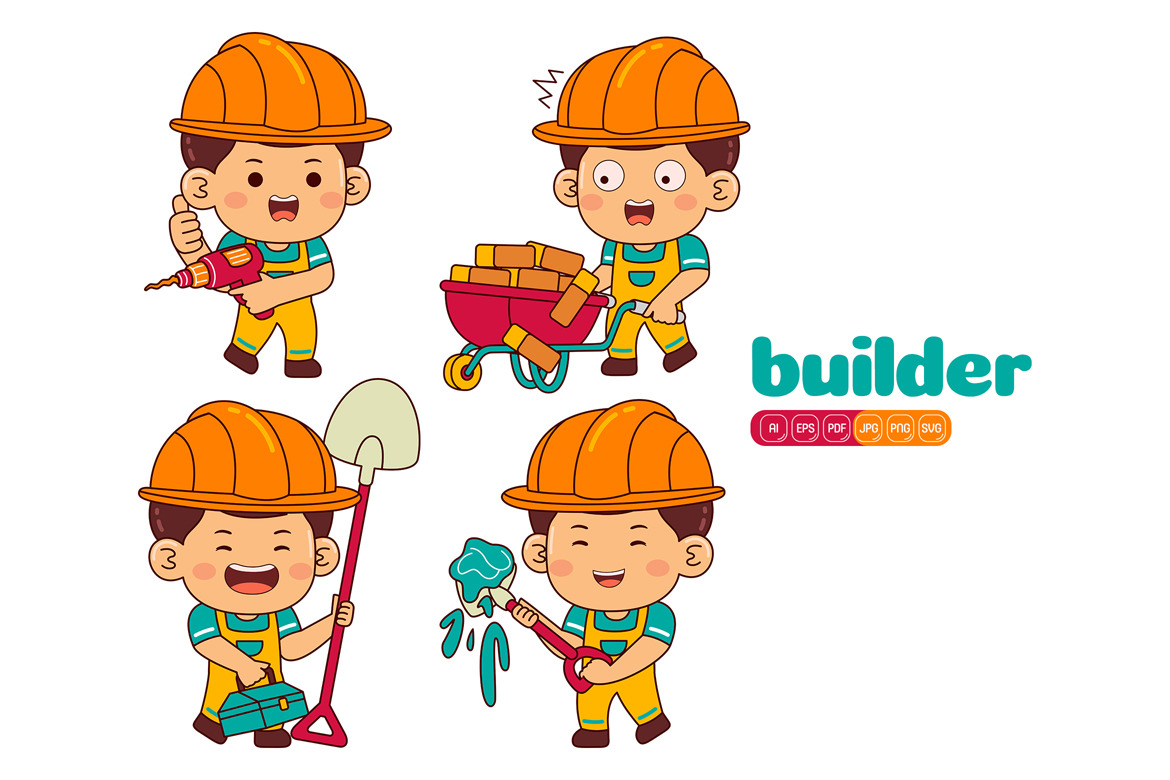 Cute Builder Boy Vector Pack #01 #373835 - TemplateMonster
