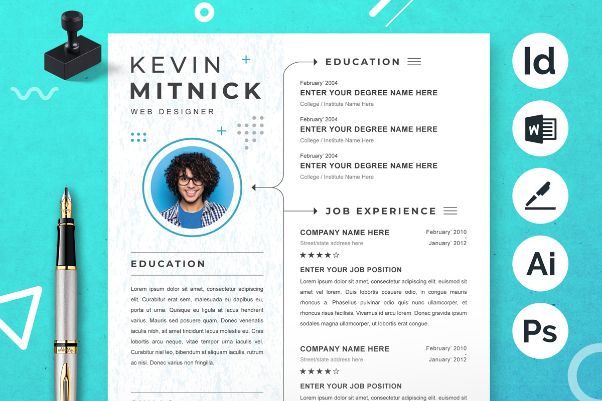 Creative Modern Resume CV Template MS Word Apple Pages Layout
