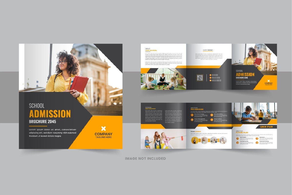 Back to school square trifold brochure template design or Education ...