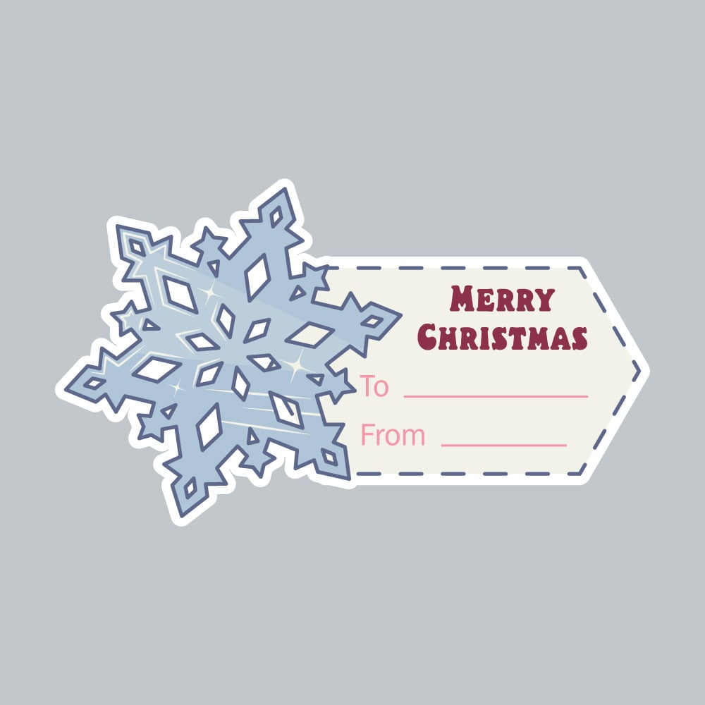 Christmas sticker card in CMYK color mode. Iced blue snowflake with ...