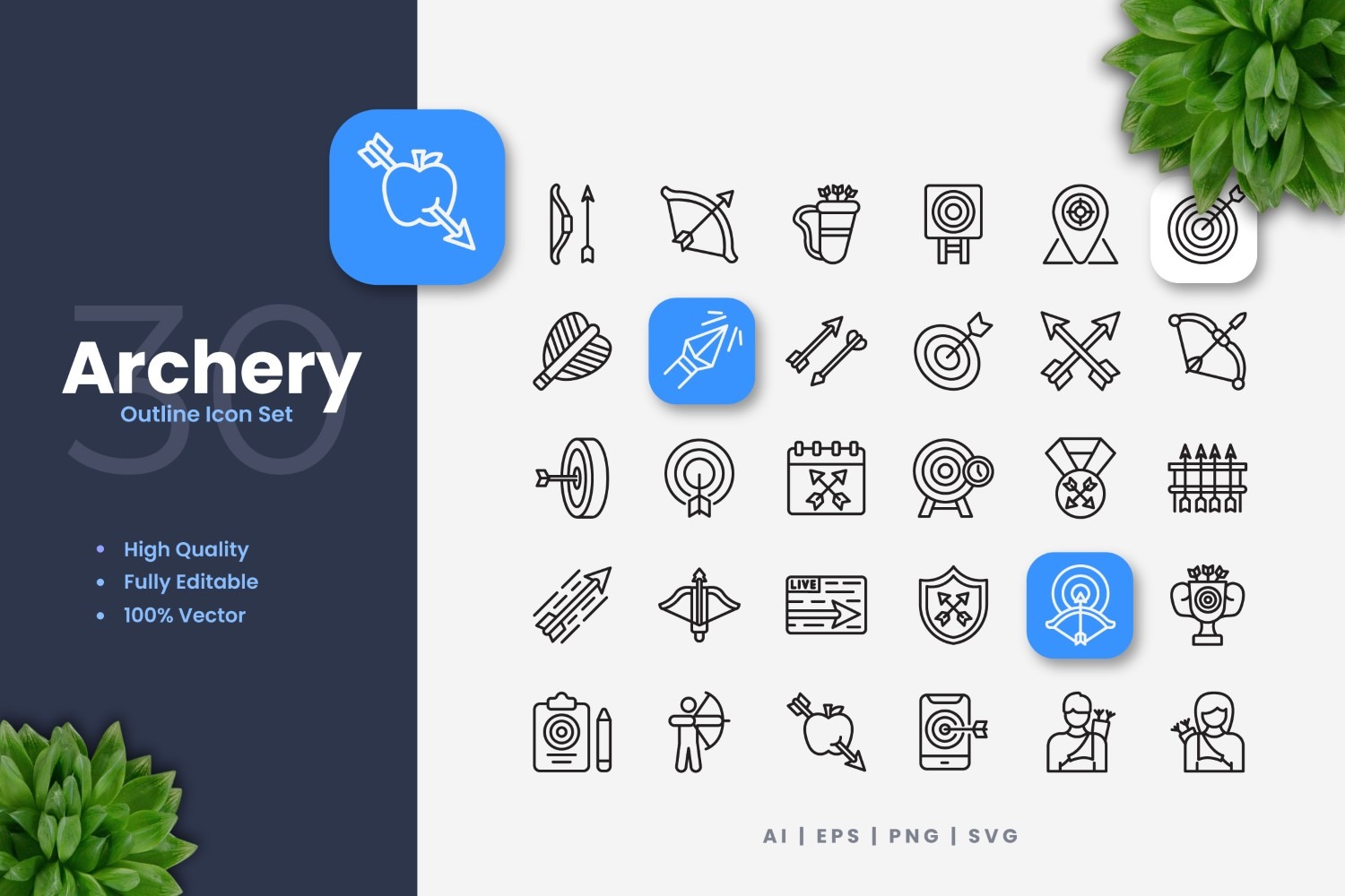 30 Archery Outline Icons Set #375929 - TemplateMonster