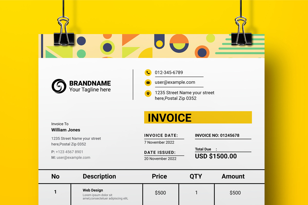 Yellow Invoice Templates Layout #377710 - TemplateMonster