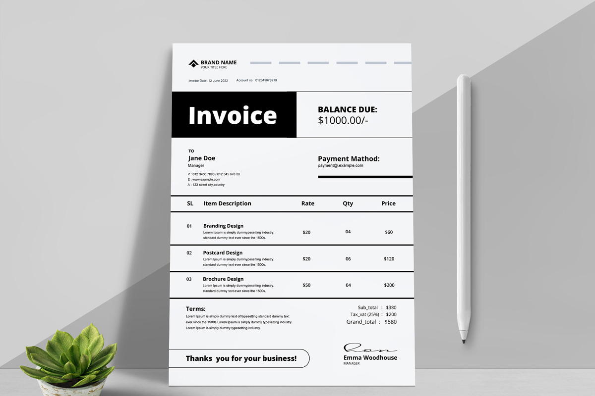 White & Black Invoice Templates #379492 - TemplateMonster