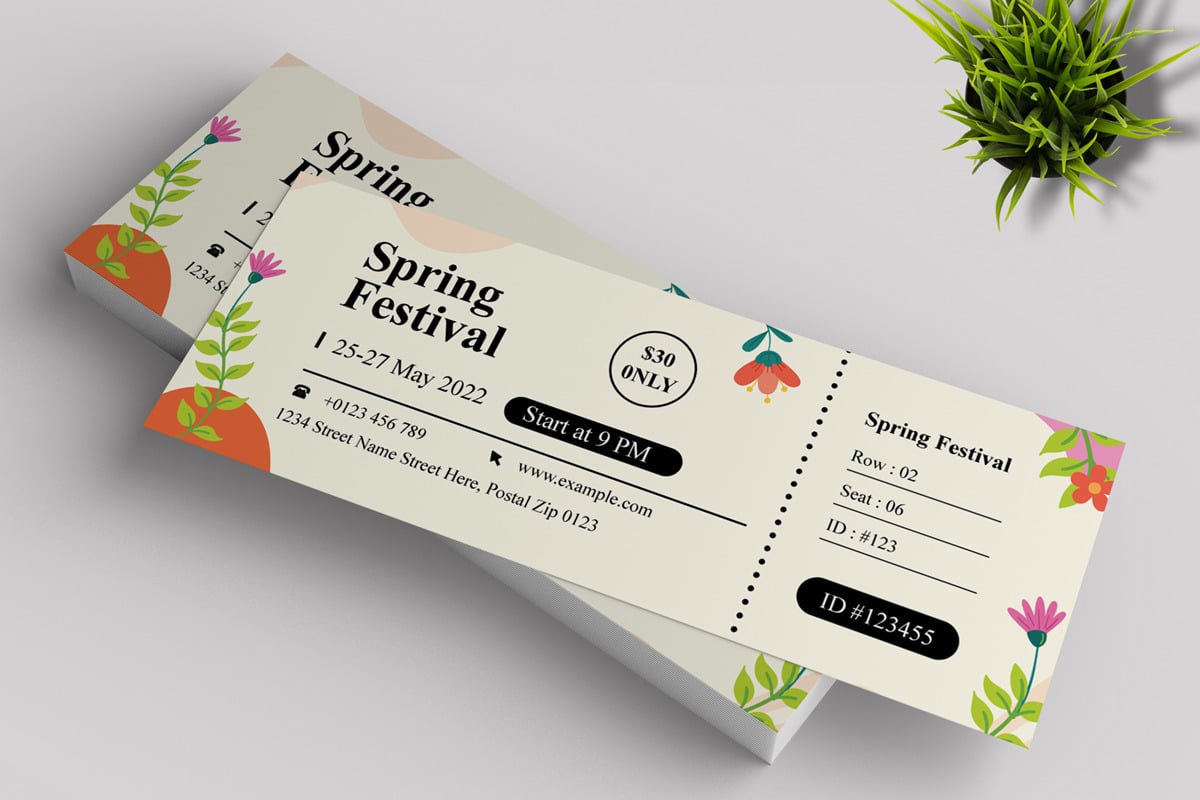Spring Festival Ticket Template #379583 - TemplateMonster