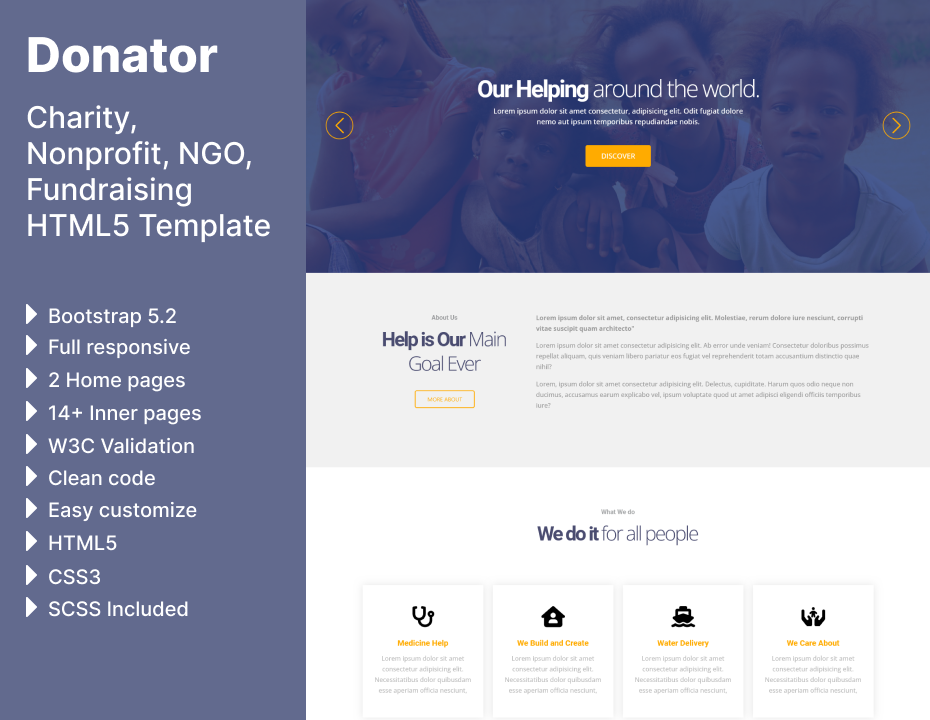 Donator - Charity, Nonprofit, NGO, Fundraising HTML5 Template