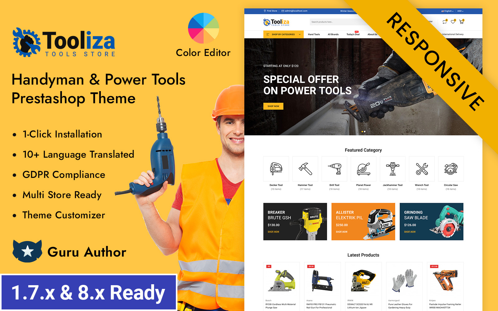 Tooliza - Handyman & Power Tools Store Prestashop Responsive Theme