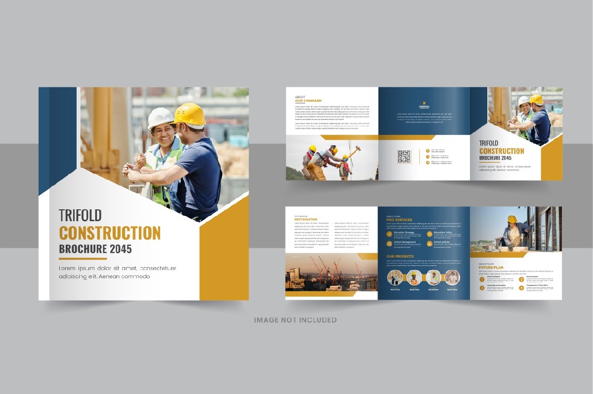 Construction and renovation square trifold brochure template design layout