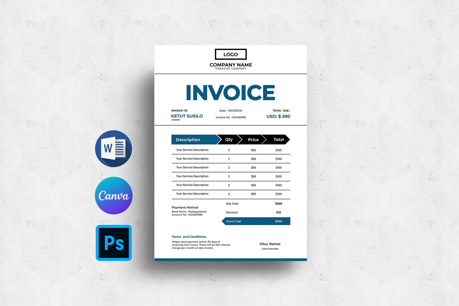 Printable Invoice Layout Template #381141 - TemplateMonster