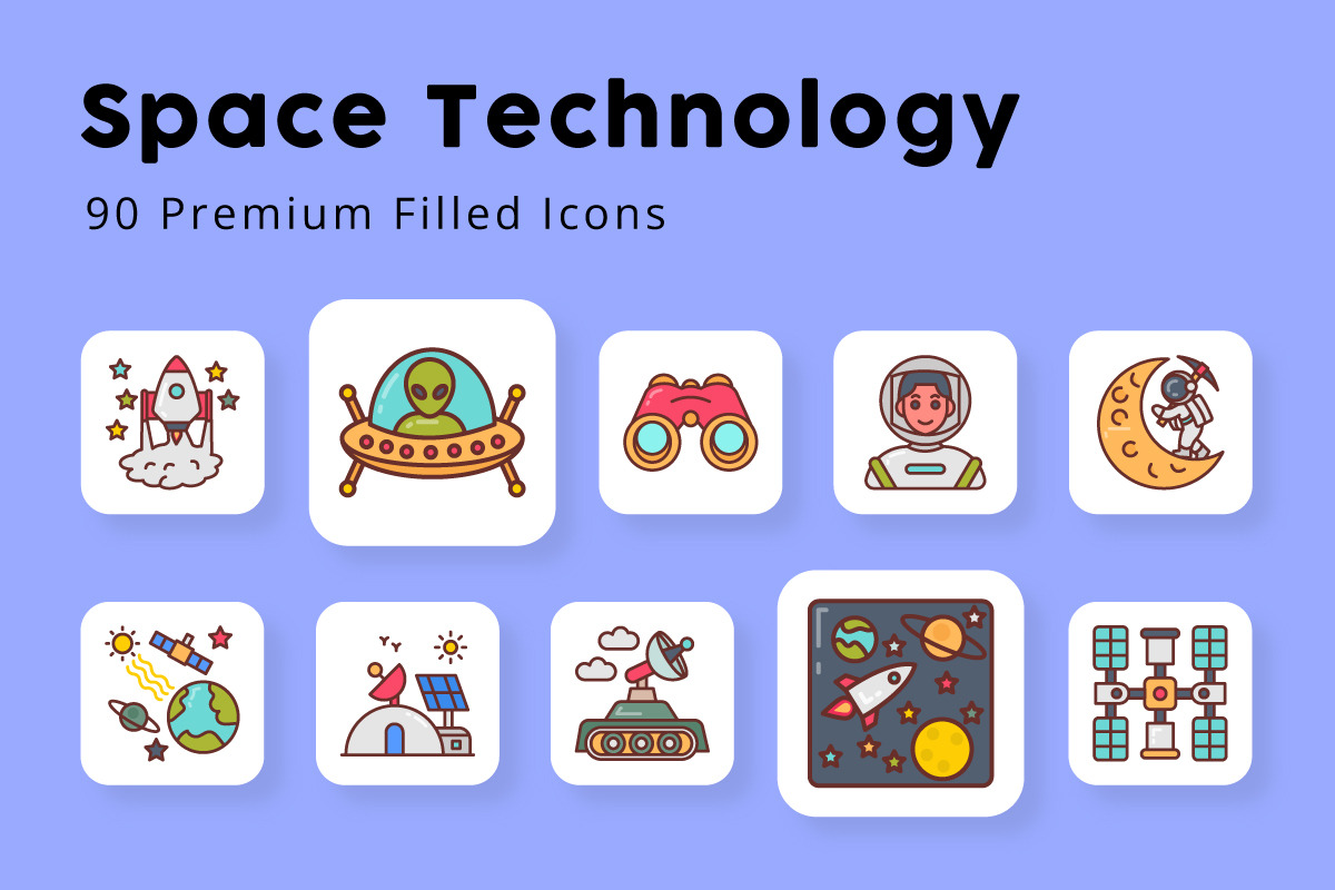 Space Technology 90 Premium Filled Icons - TemplateMonster