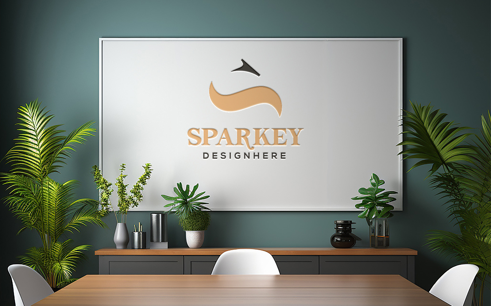 Office room wall white board logo mockup - TemplateMonster