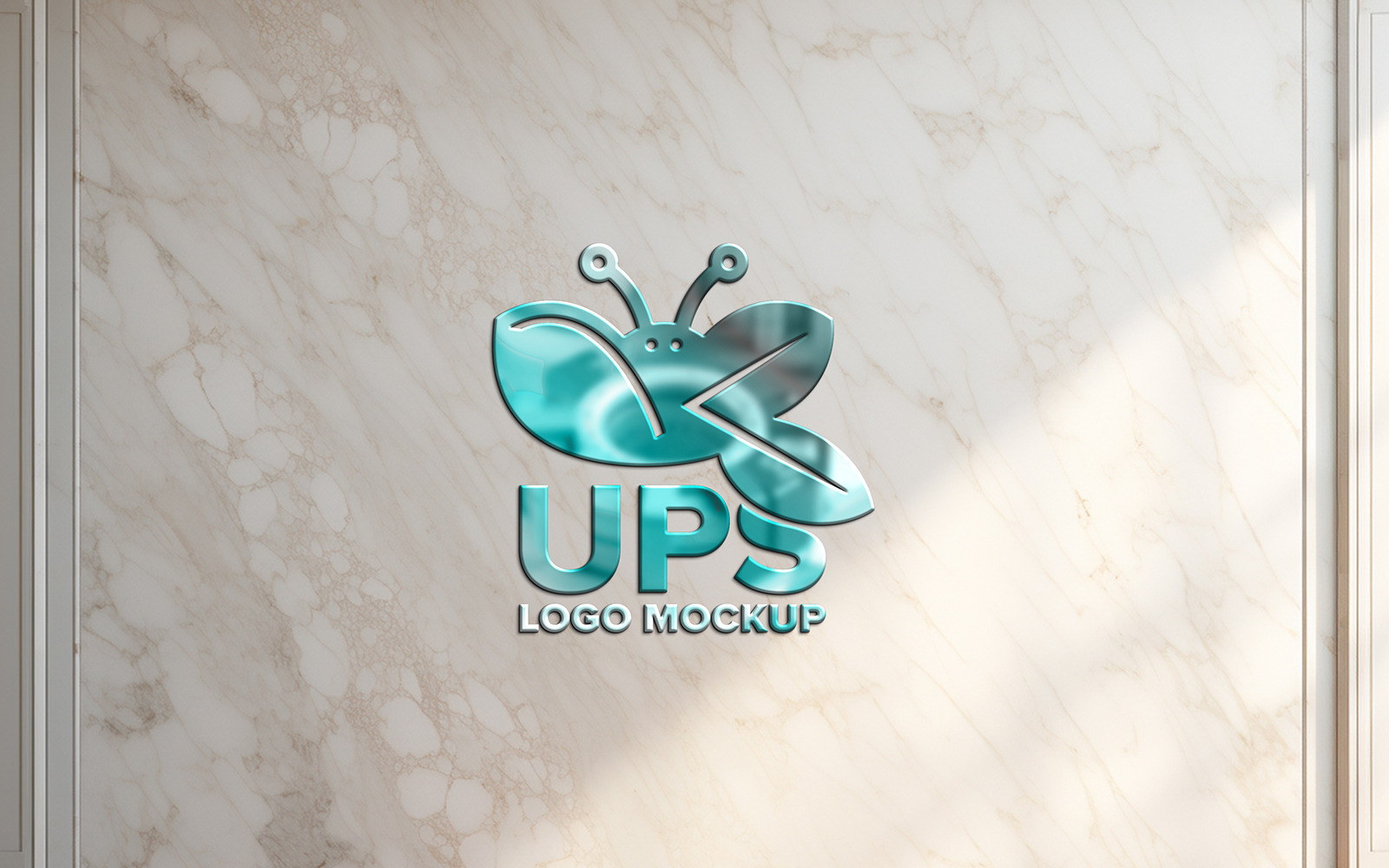 Realistic 3d logo mockup on wall, Close up on simple and 3d cyan logo ...
