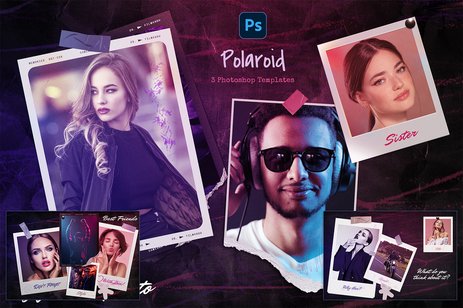 Polaroid Photo Templates with Neon Light - TemplateMonster