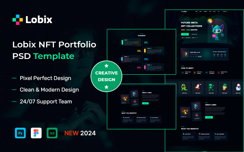 Lobix - NFT Portfolio PSD Template #383700 - TemplateMonster