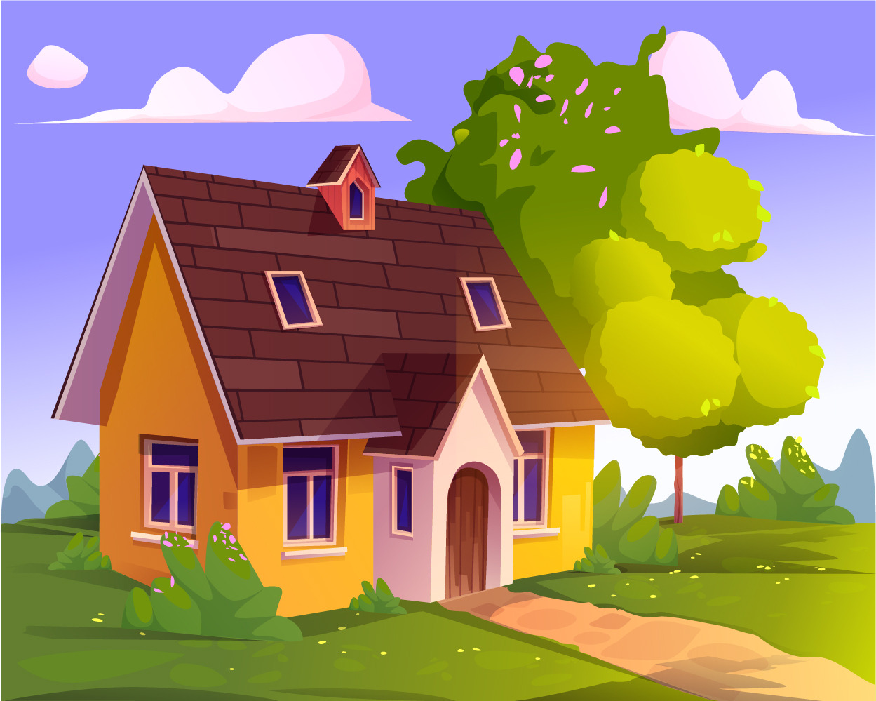 Cartoon Home Exterior Morning Time #384012 - TemplateMonster