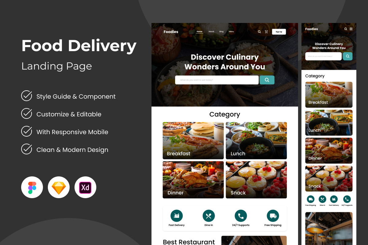 Foodies - Food Delivery Landing Page - TemplateMonster