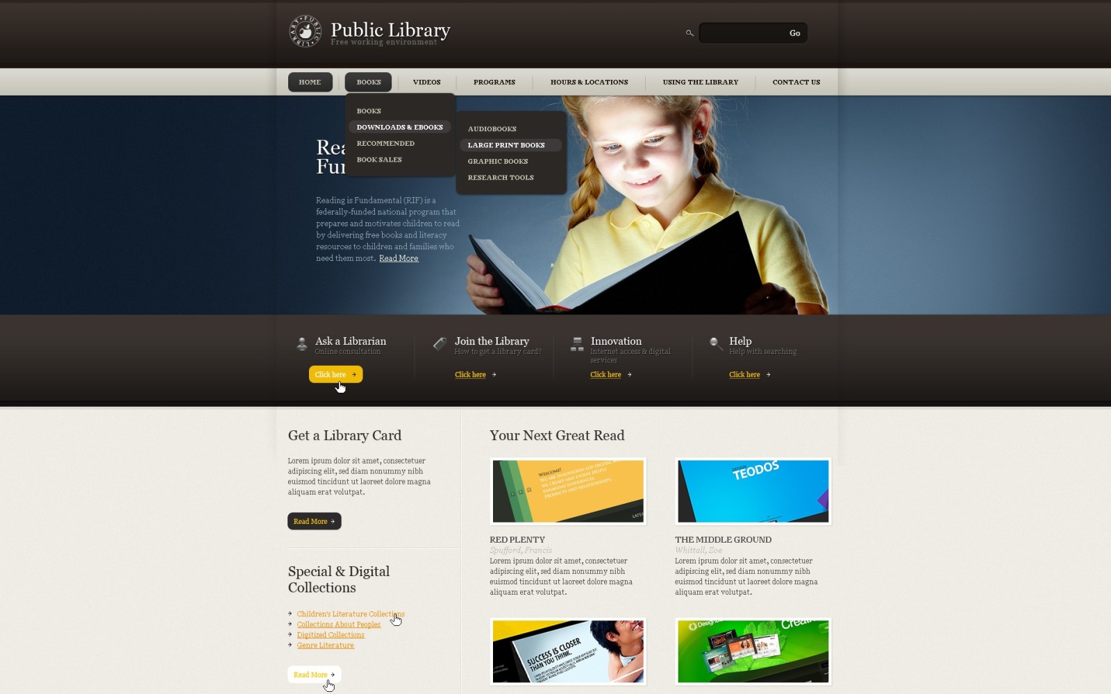 Modèle de site Web de bibliothèque #39047 - TemplateMonster