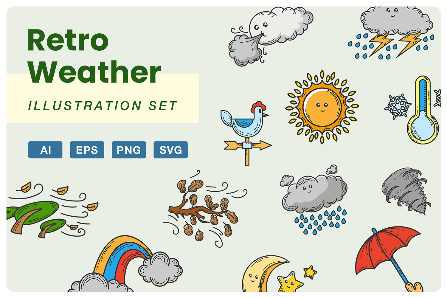 Retro Weather Illustration Set #392983 - TemplateMonster