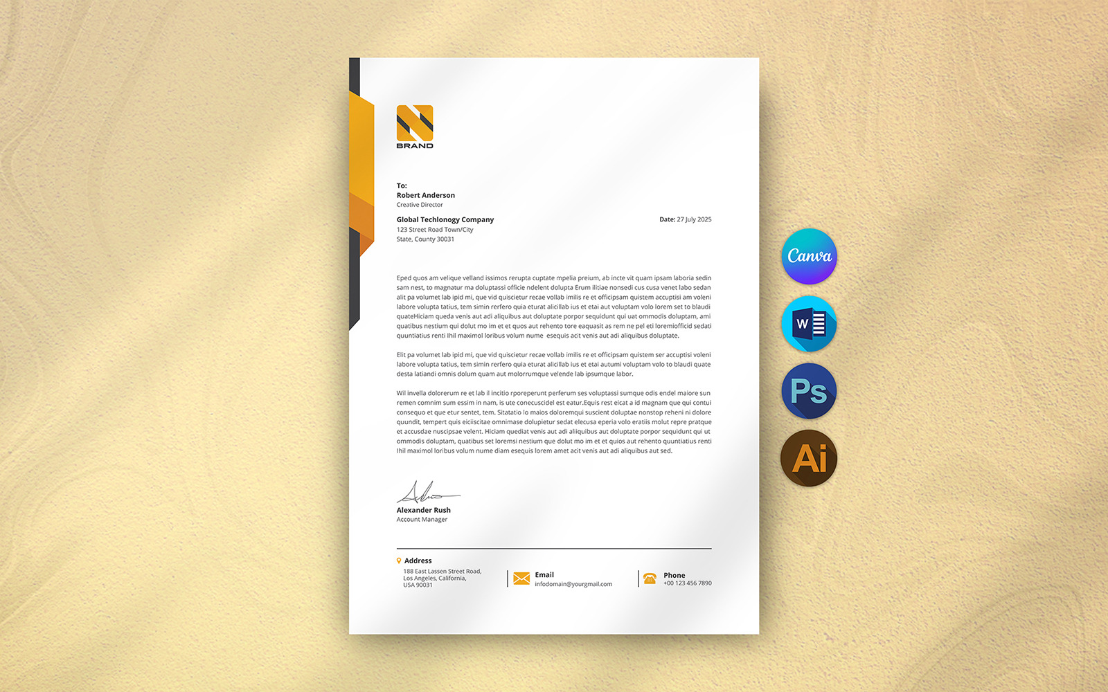 Letterhead, Canva Professional Letterhead, Creative Letterhead MS Word