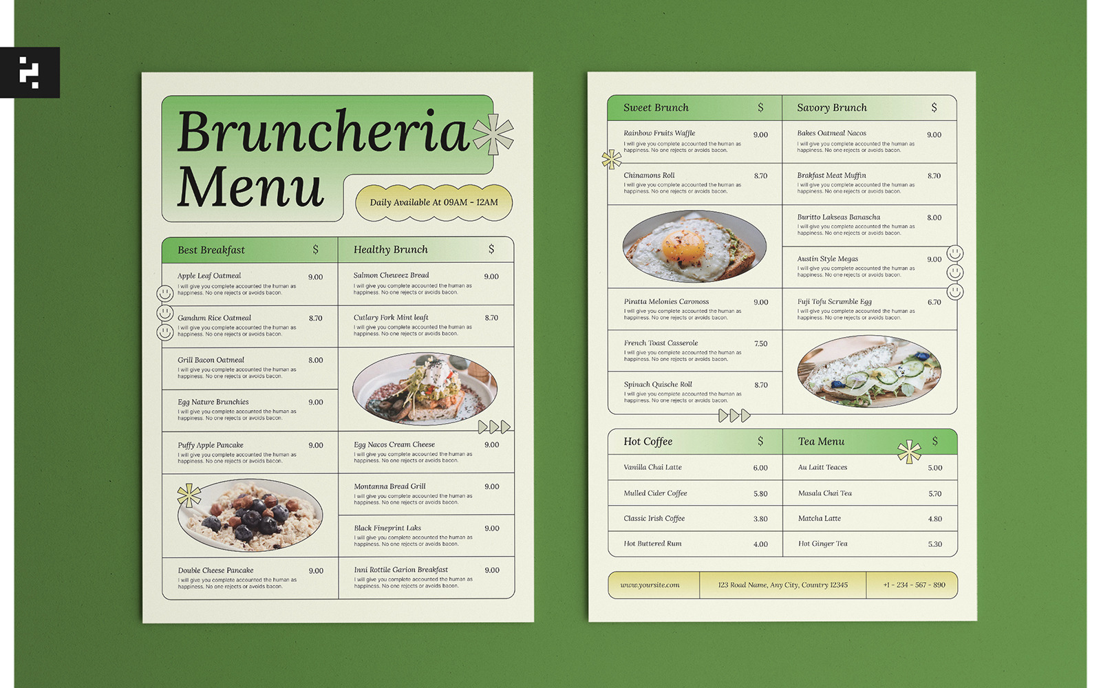 Y2K Brunch Cafe Menu Template #394722 - TemplateMonster