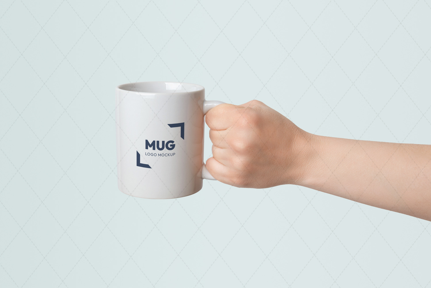 White mug held in hand with logo branding mockup and interchangeable ...