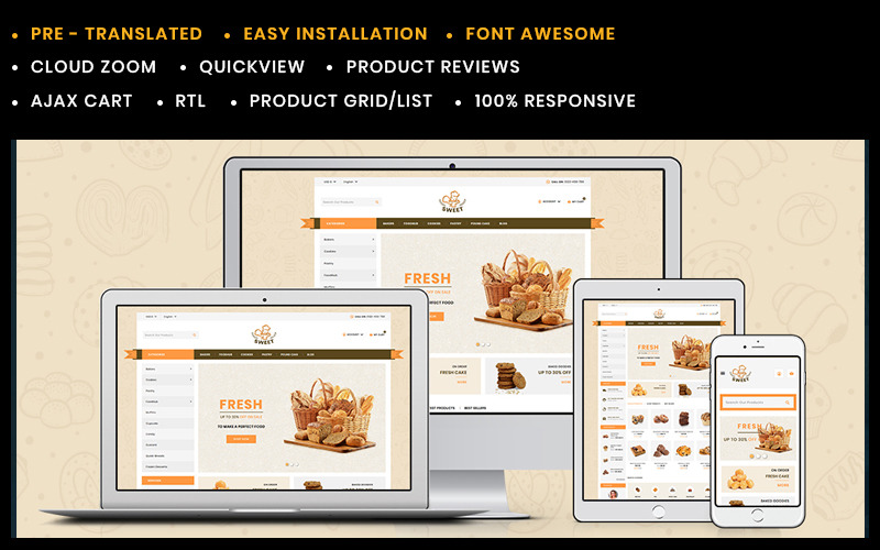 Sweet Bakery Shop Prestashop Theme #399423 - TemplateMonster