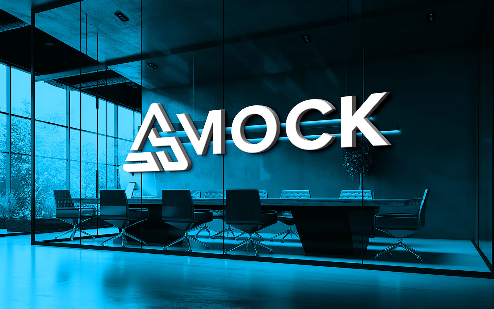 Glass wall office meeting room partition 3d logo mockup