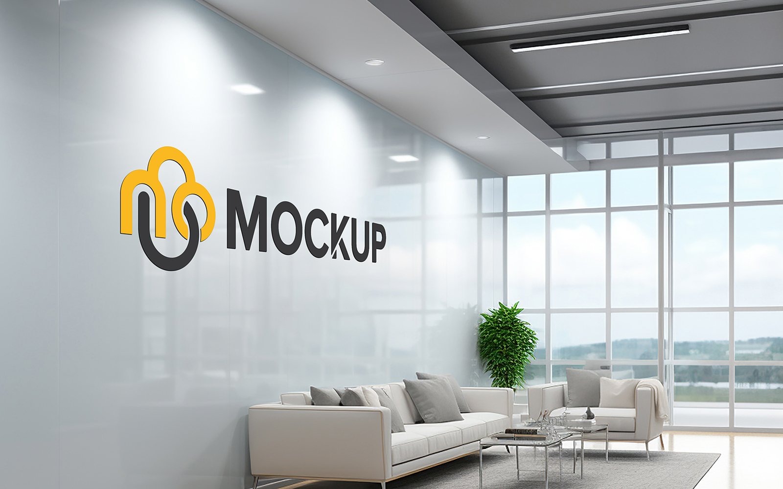 Office waiting room logo mockup Realistic 3d logo mockup in office room ...