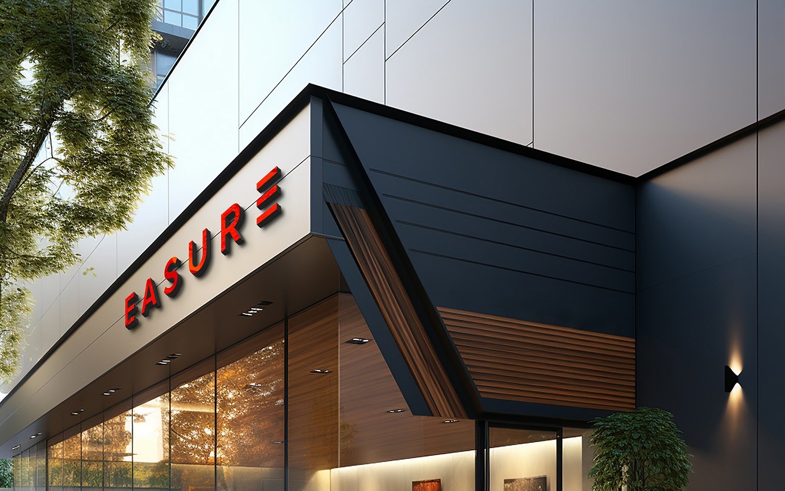 Store sign mockup 3d chrome front logo mockup modern facade sign Red ...