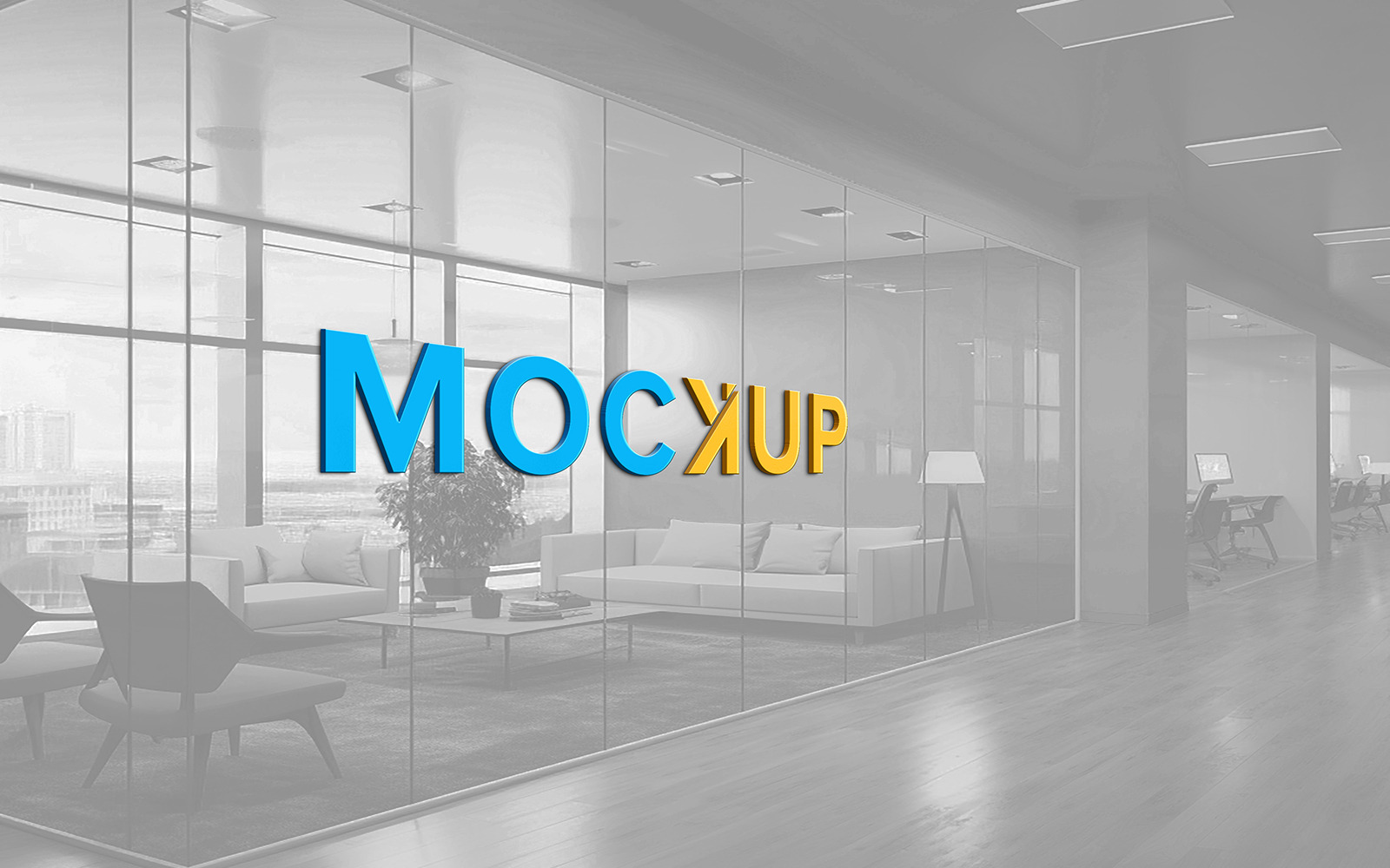 Realistic 3d glass wall logo mockup psd - TemplateMonster