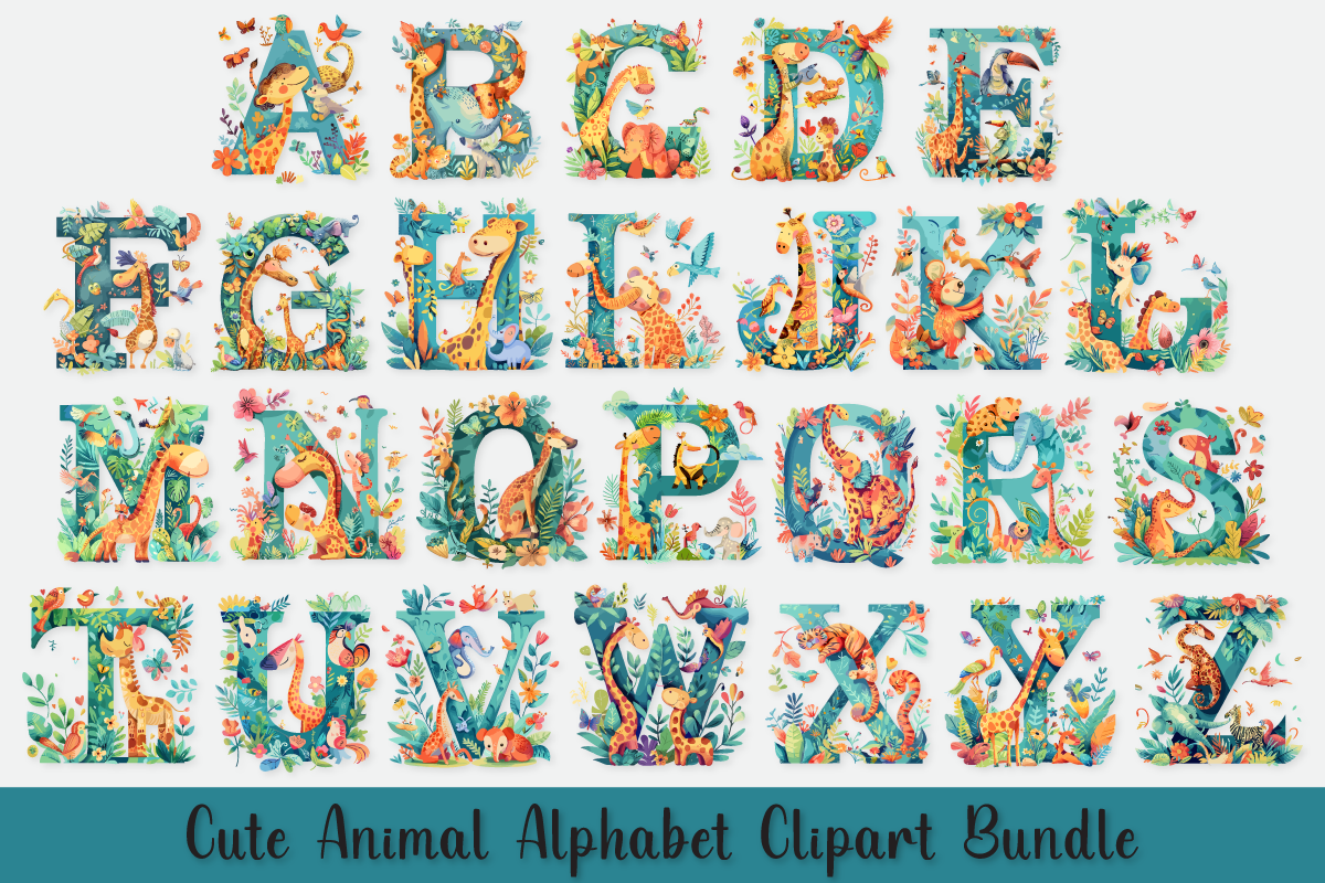 Cute Animal Alphabet Clipart Bundle #416579 - TemplateMonster