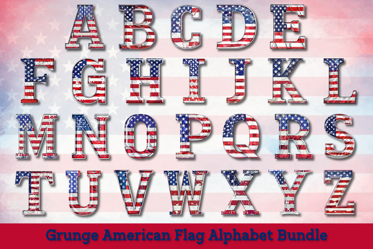 Grunge American Flag Alphabet Clipart Bundle