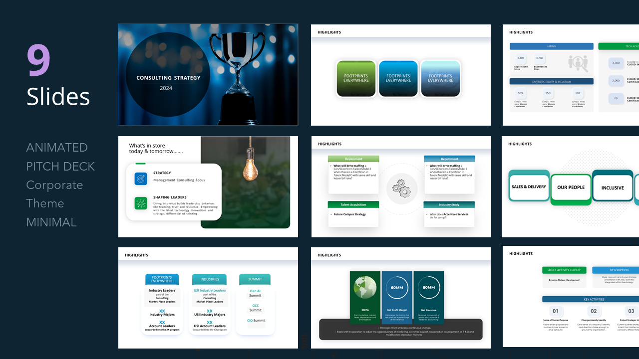 Global Pitch deck Animated PPT slides Minimal corporate theme