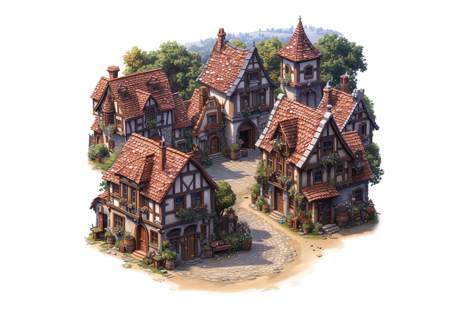 Busy medieval city Set of Video Games Assets Sprite Sheet 6