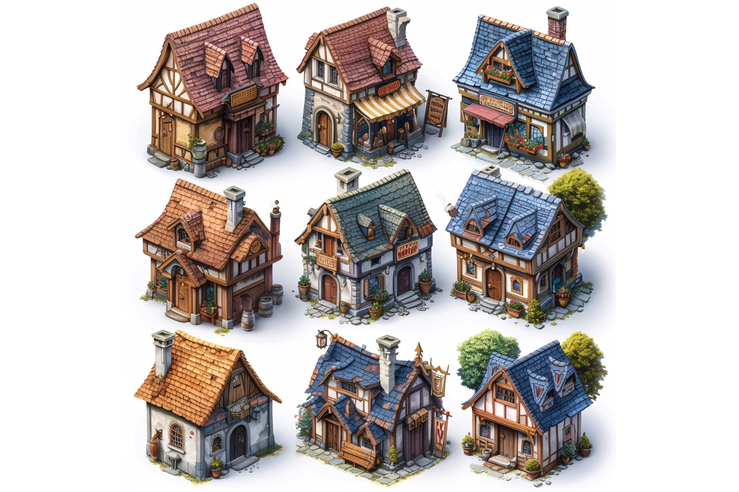 Fantasy Buildings Set of Video Games Assets Sprite Sheet 2