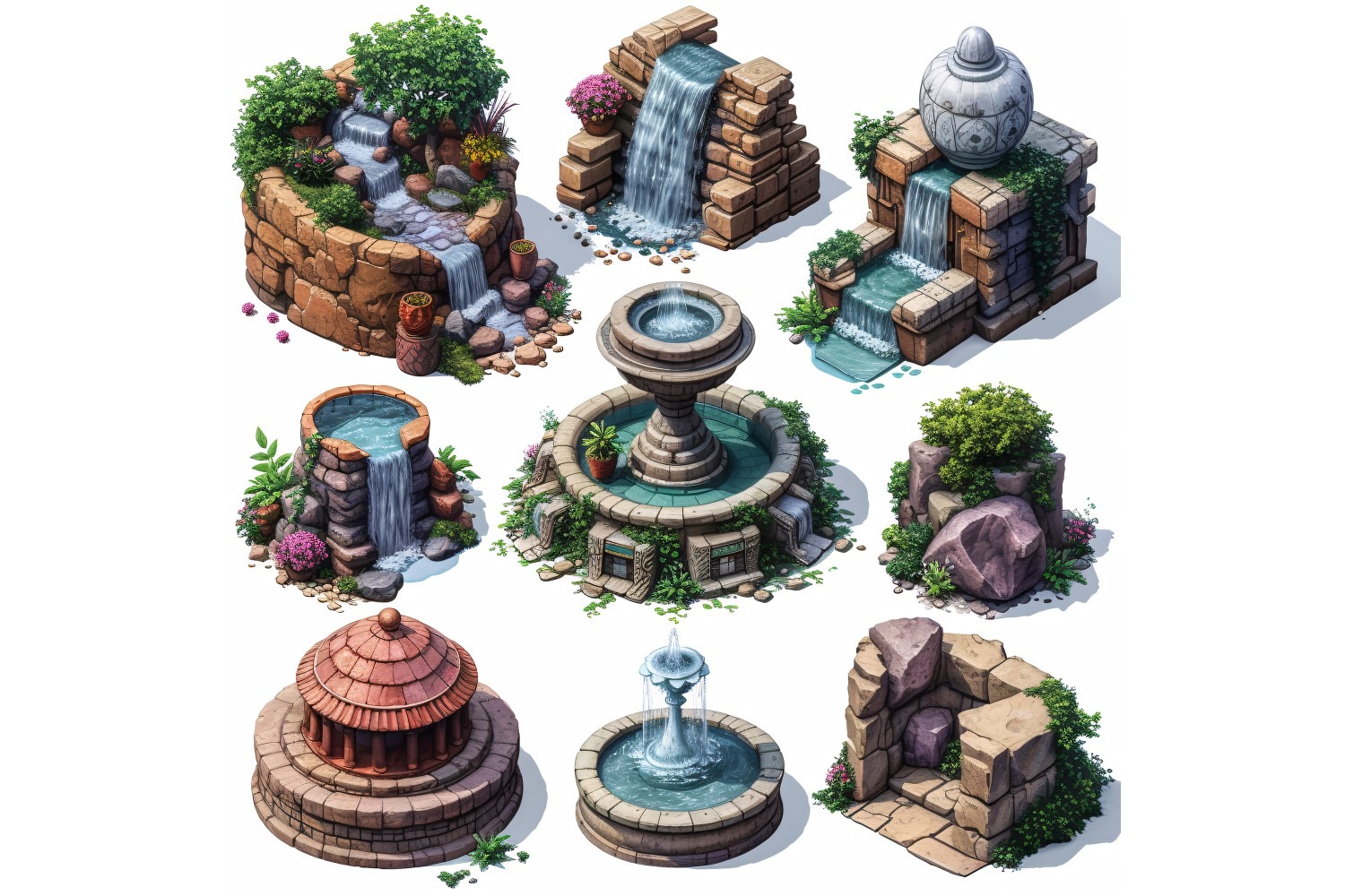 Fountains Set of Video Games Assets Sprite Sheet 2
