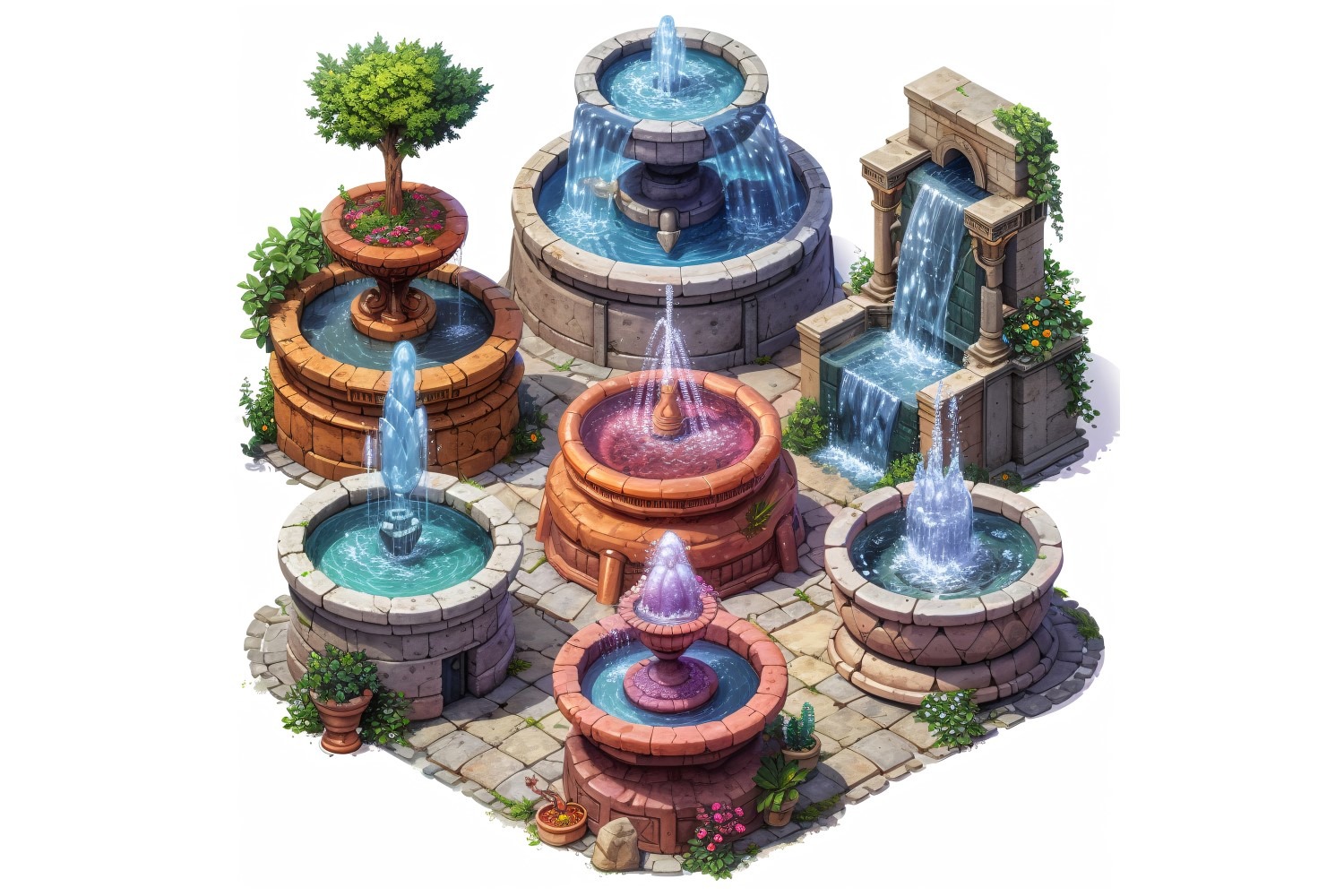 Fountains Set of Video Games Assets Sprite Sheet 7