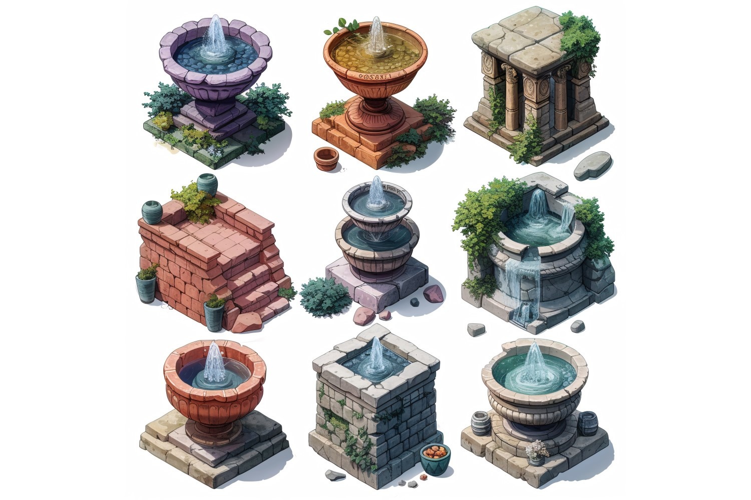Fountains Set of Video Games Assets Sprite Sheet 7.
